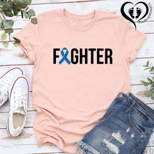 Colon Cancer Fighter Shirt,colon Cancer Awareness Shirt,blue Ribbon ...