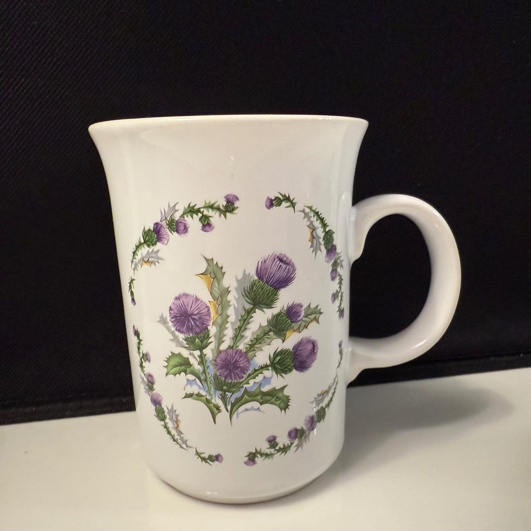 SCOTLAND HIGHLAND CHINA Mug Cup White Thistle Scottish British ...
