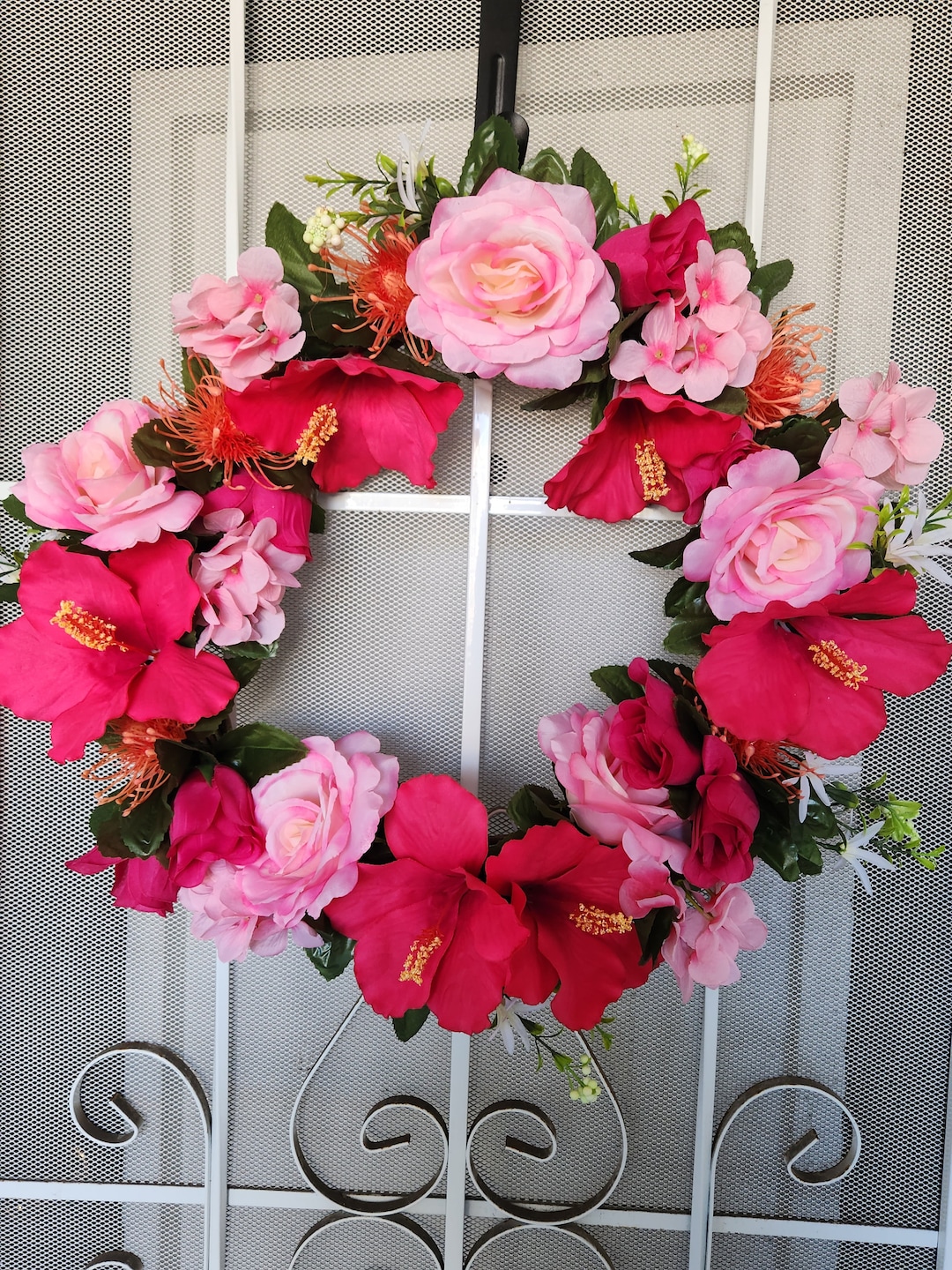 Pink Hibiscus Wreath- Tropical Wreath-pink Coastal Wreath- Beach Home ...