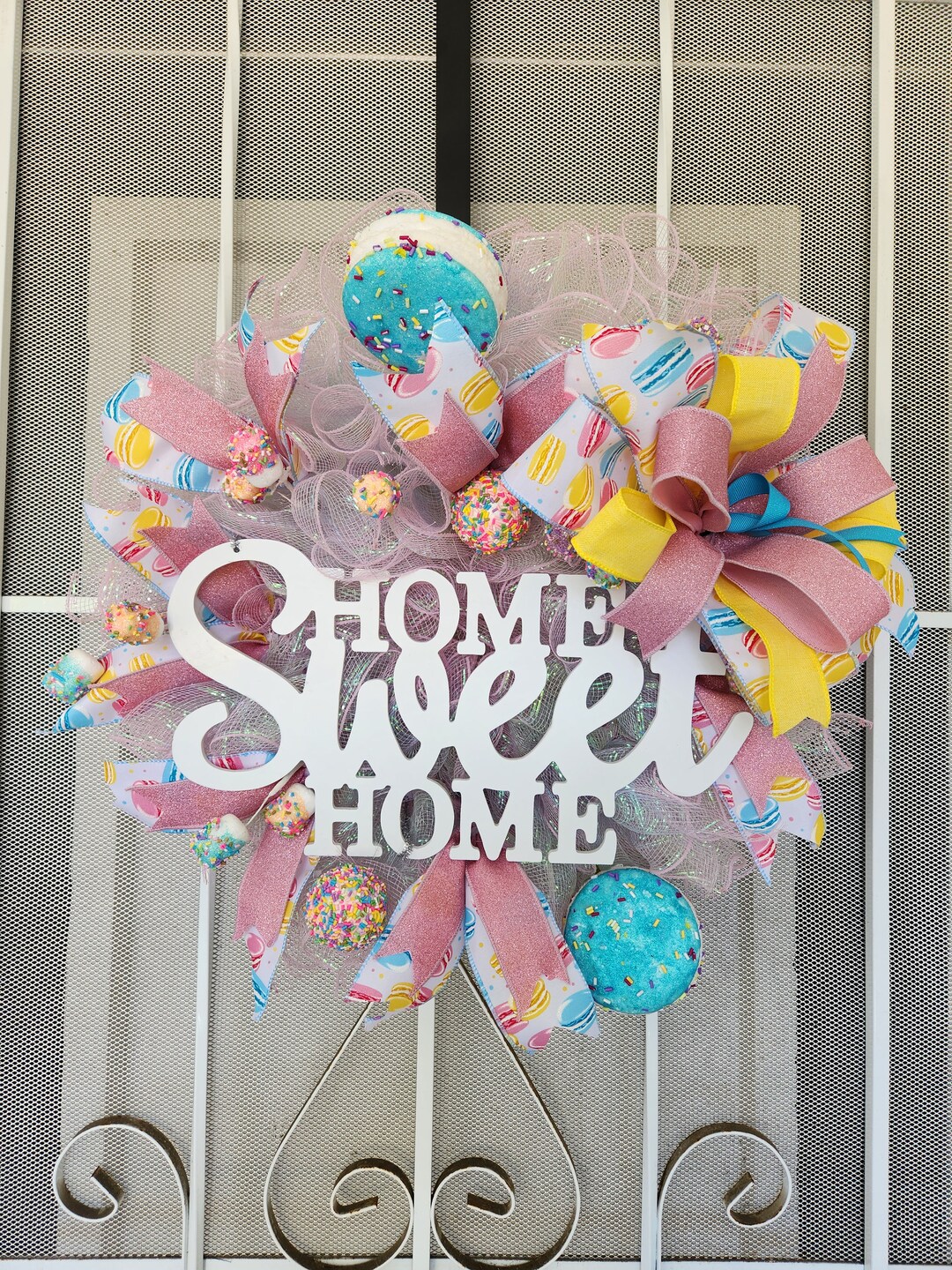 Pink, Blue and Yellow Candyland Christmas Wreath- Candyland Decor- Home ...