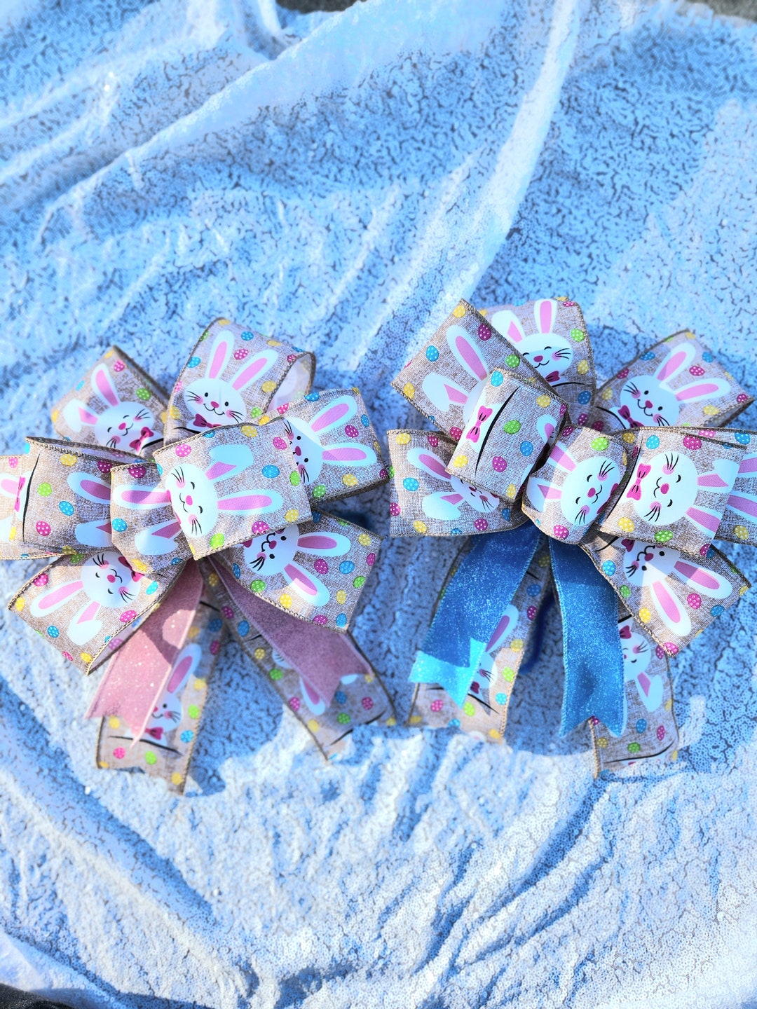 Easter Bunny Bow- Easter Basket Bow- Easter Bow Topper- Easter Bunnies and Eggs- Easter Decor ...