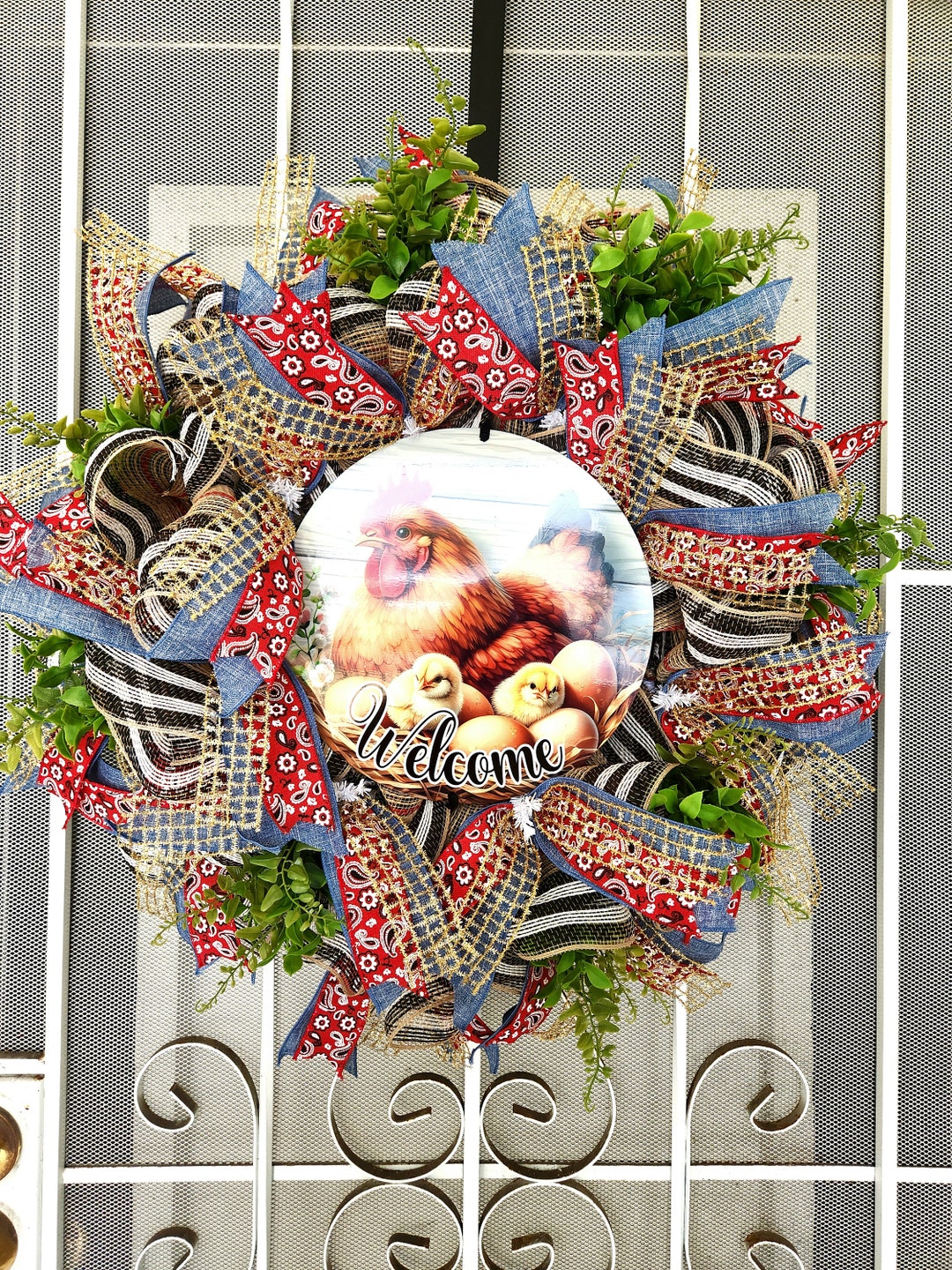 Farmhouse Chicken Wreath - Rustic Everyday Decor - Farmhouse Front Door ...