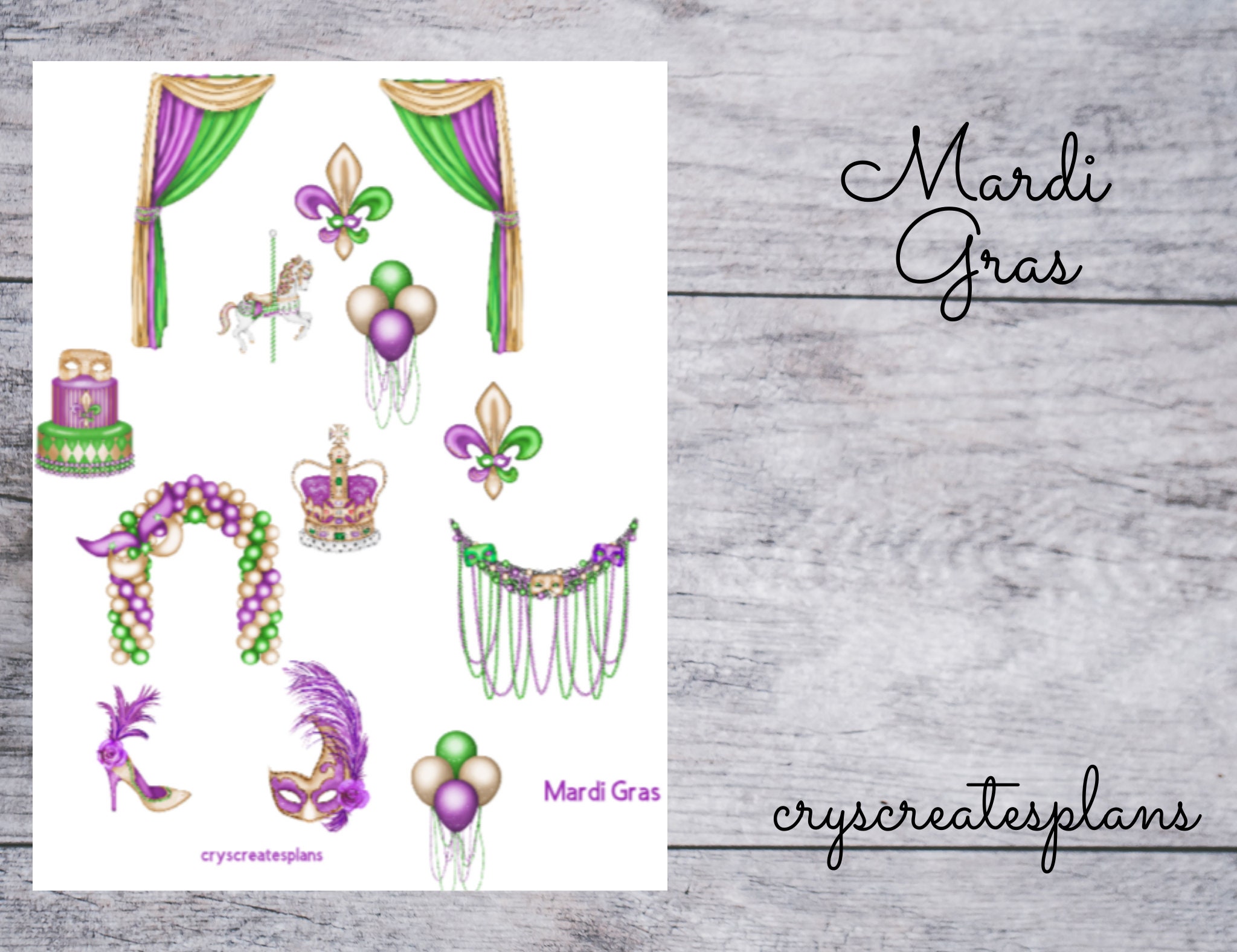 Stickers, Labels & Tags Script Sticker Sheet Mardi Gras Deco Sticker ...