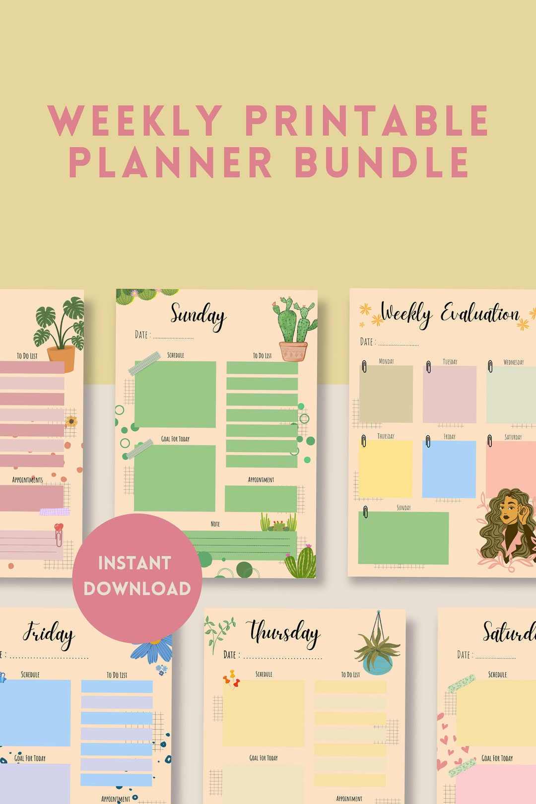 Printable Weekly Planner-boho Aesthetic-undated-flowers - Etsy