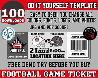 Editable Football Game Ticket - Etsy