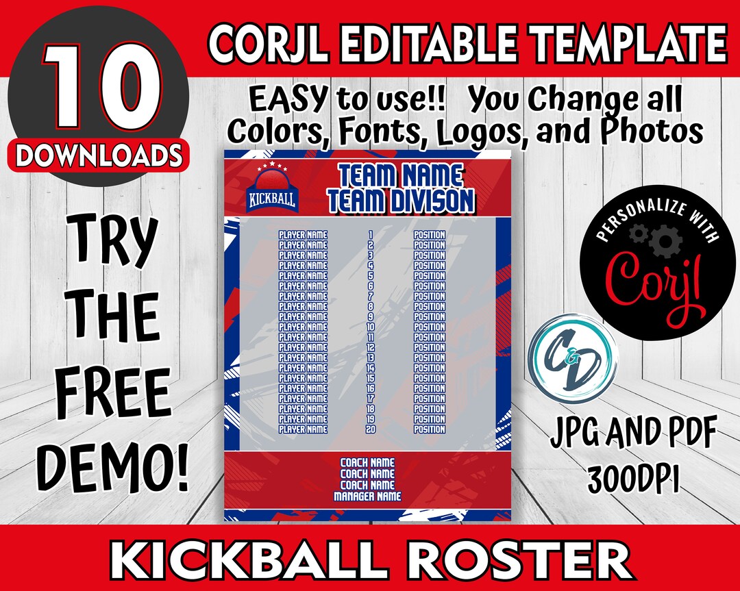 EDITABLE and PRINTABLE Kickball Roster Sheet Template Best - Etsy