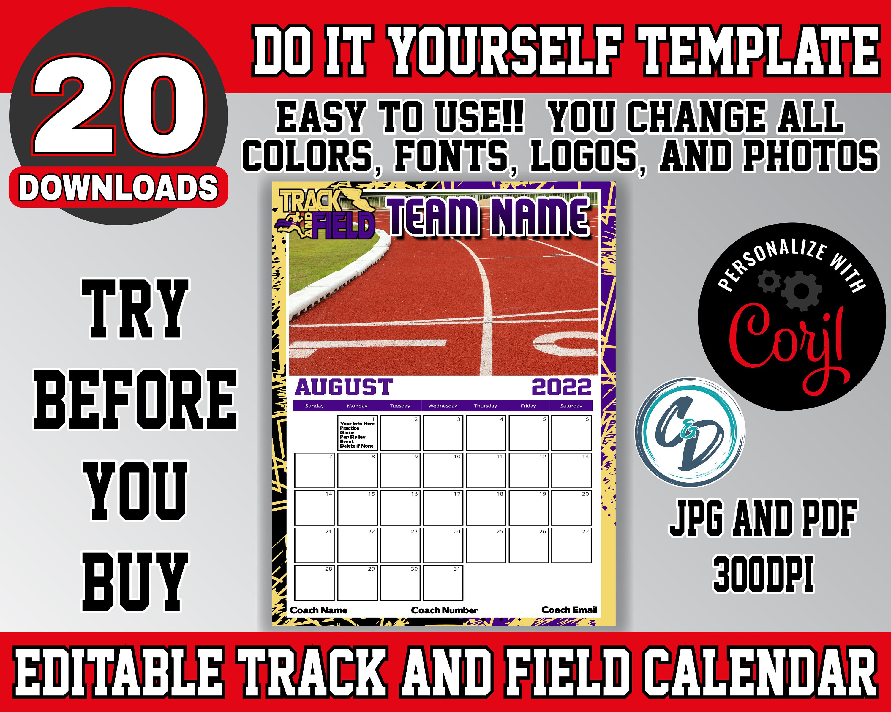 EDITABLE and PRINTABLE Track Calendar Schedule Template Track - Etsy