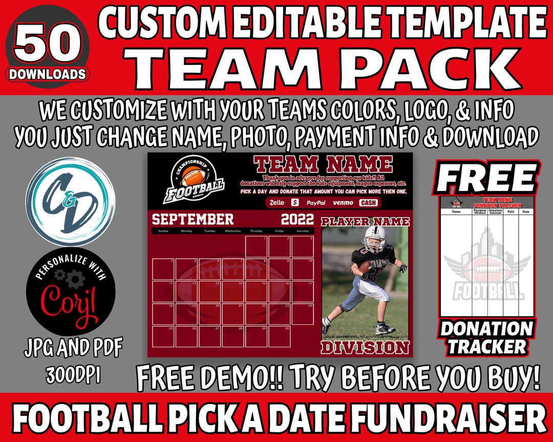 EDITABLE and PRINTABLE Football Calendar Fundraiser Football - Etsy Denmark