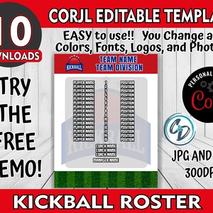 EDITABLE and PRINTABLE Kickball Roster Sheet Template Best - Etsy