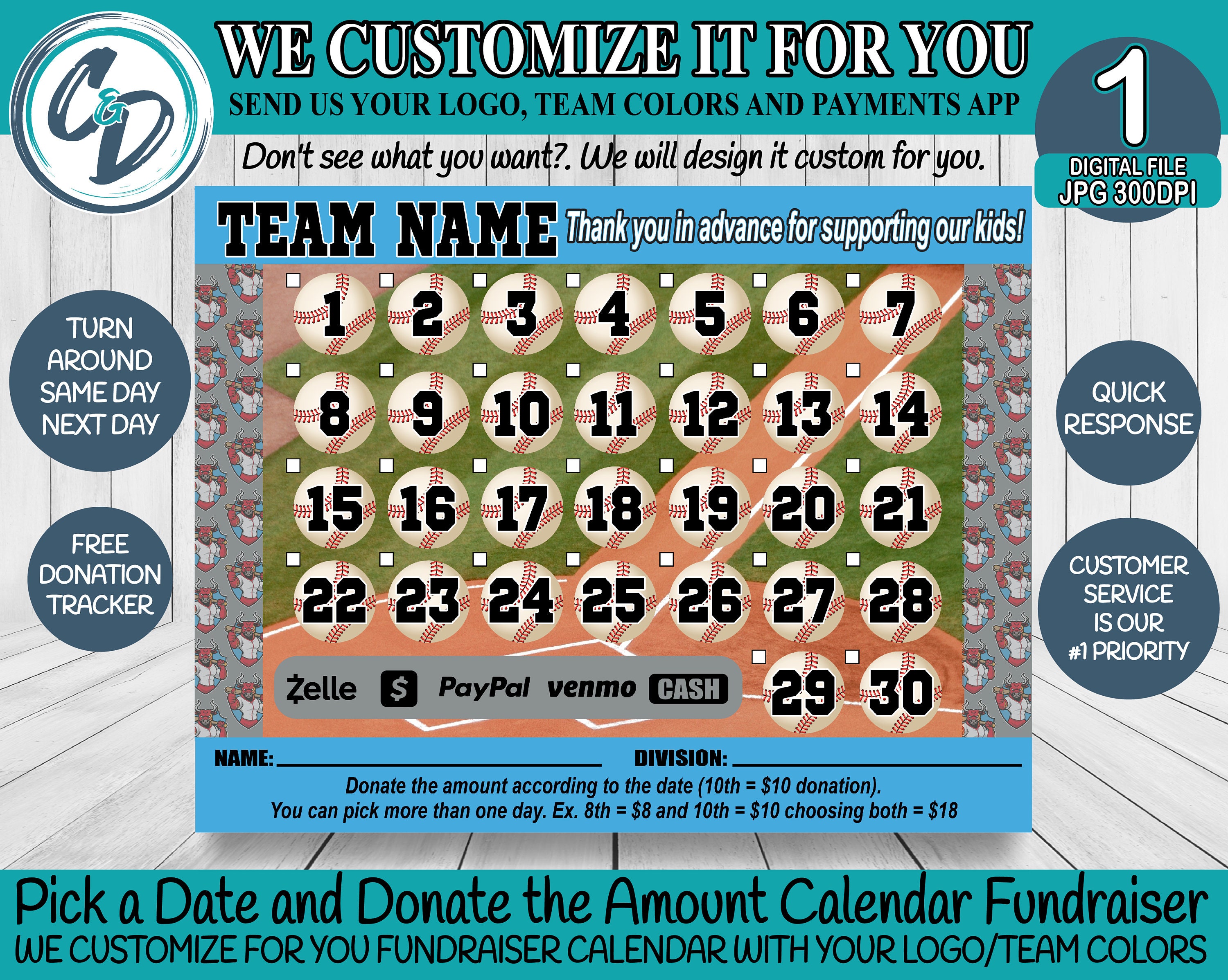 EDITABLE And PRINTABLE Basketball Calendar Fundraiser Team Baseball Fundraiser Team Fundraiser