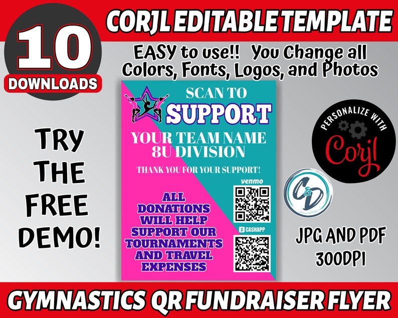 EDITABLE And PRINTABLE QR Code Gymnastics Fundraiser Qr Code Etsy 