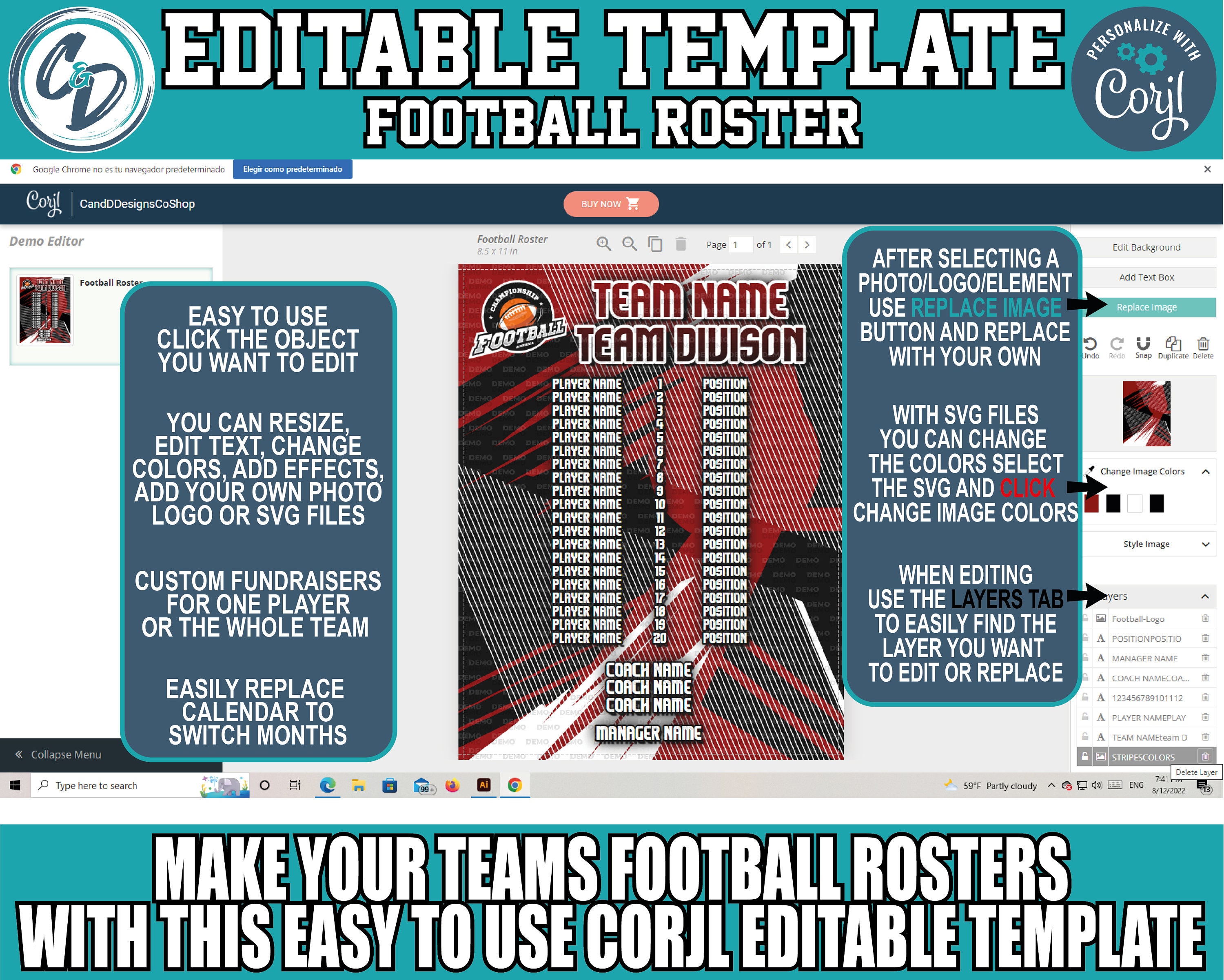 EDITABLE and PRINTABLE Football Roster Sheet Template Custom - Etsy