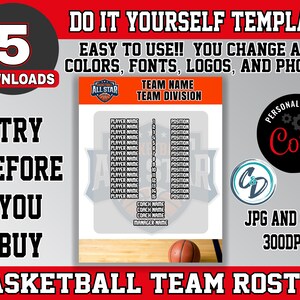 EDITABLE and PRINTABLE Basketball Roster Sheet Template - Etsy