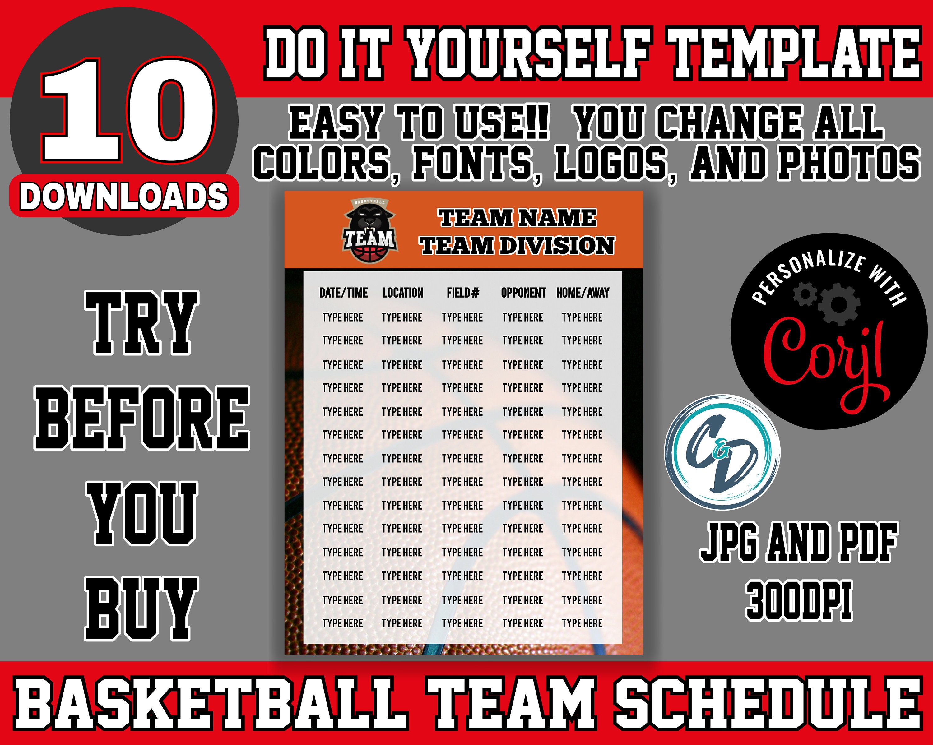 EDITABLE And PRINTABLE Basketball Roster Sheet Template 