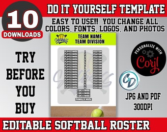Softball Roster Template - Etsy