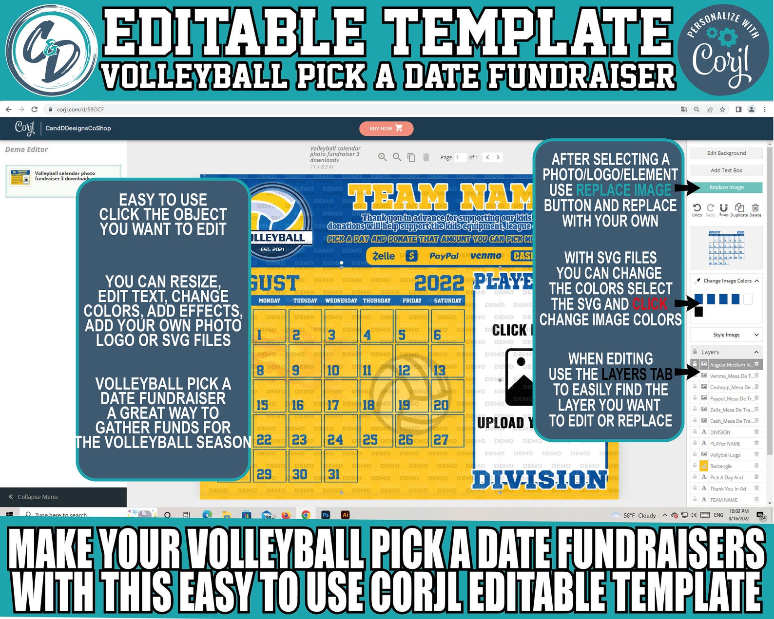 EDITABLE and PRINTABLE Volleyball Calendar Fundraiser - Etsy Canada