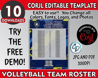 Volleyball Roster Template - Etsy