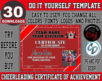 Editable Cheerleading Certificate Cheer Squad Awards - Etsy