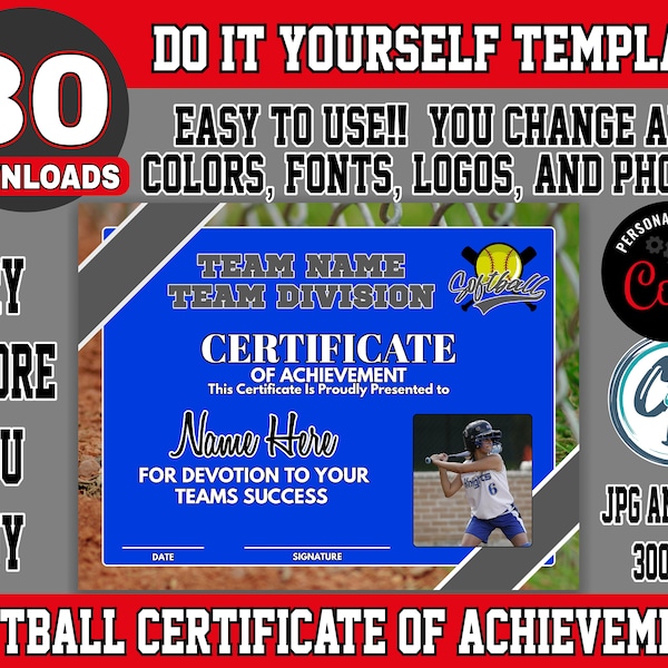 Softball Award Template - Etsy