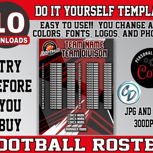 EDITABLE and PRINTABLE Football Roster Sheet Template Custom - Etsy