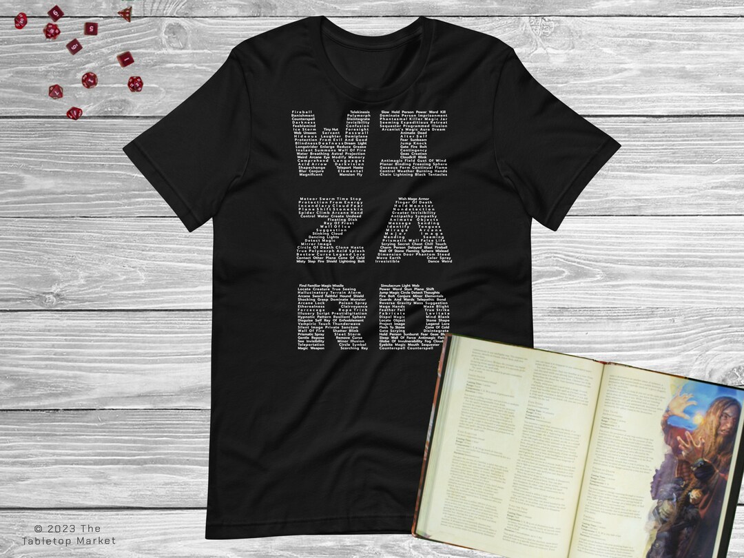 Wizard letters of 5e SRD Spells T-shirt All Wizard Class Character ...