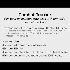 DND Combat Tracker for Dungeon Masters | Digital Download Printable PDF ...