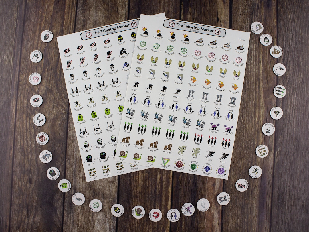 Condition Marker Sticker Tokens, 2 Pages / 160 Stickers | DND Tokens ...