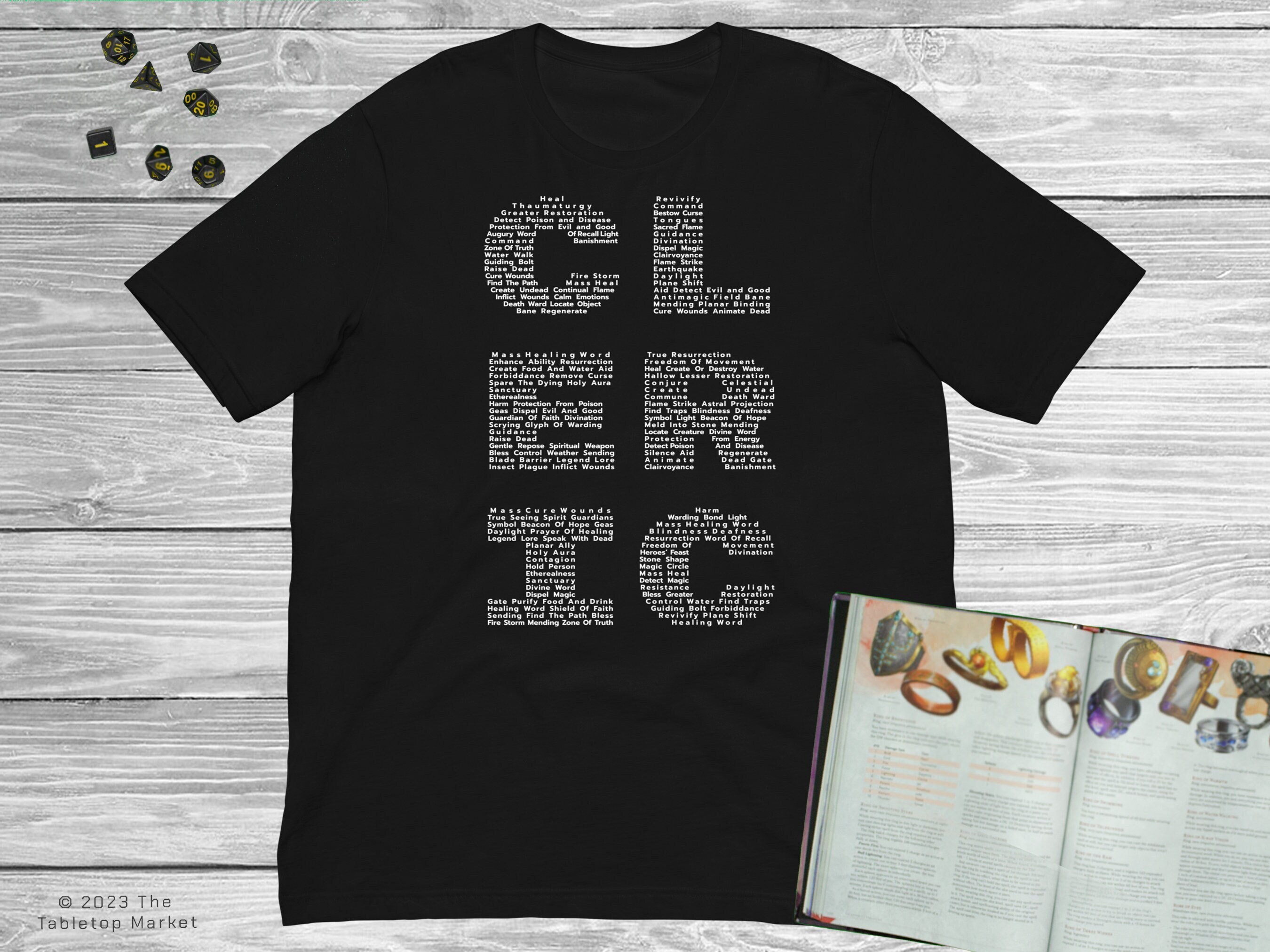 Cleric letters of 5e SRD Spells T-shirt All Cleric Class Character ...
