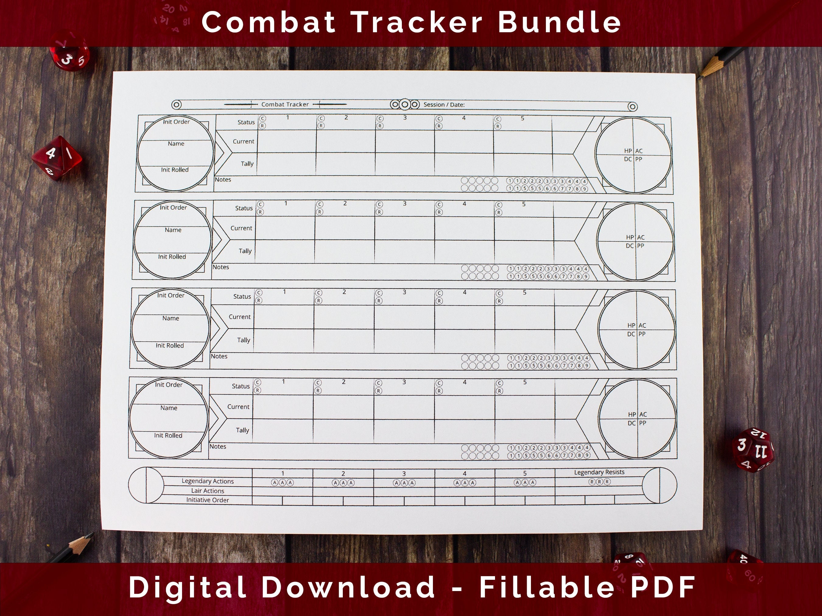 DND Combat Tracker for Dungeon Masters | Digital Download Printable PDF ...