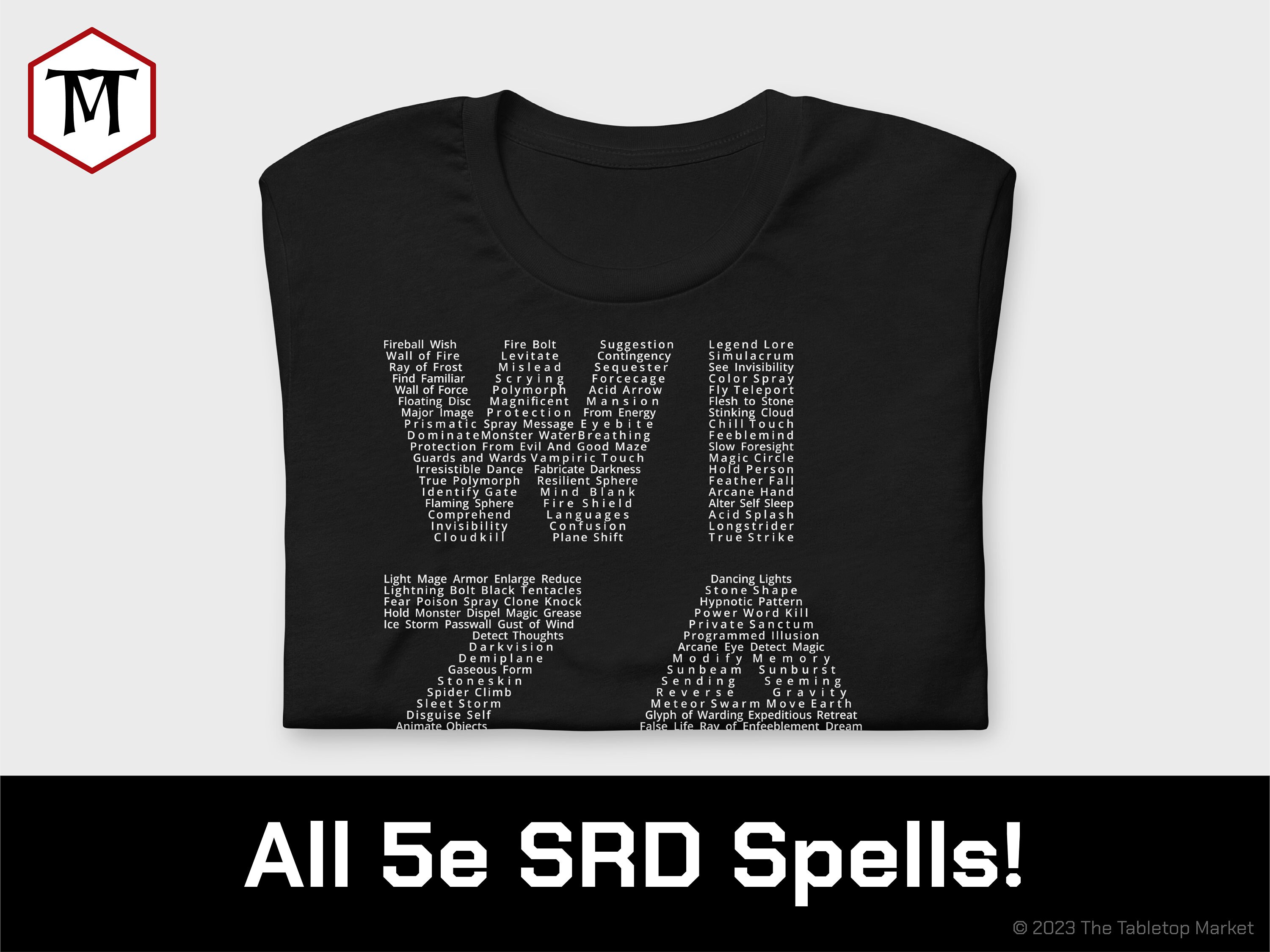 Cleric letters of 5e SRD Spells T-shirt All Cleric Class Character ...
