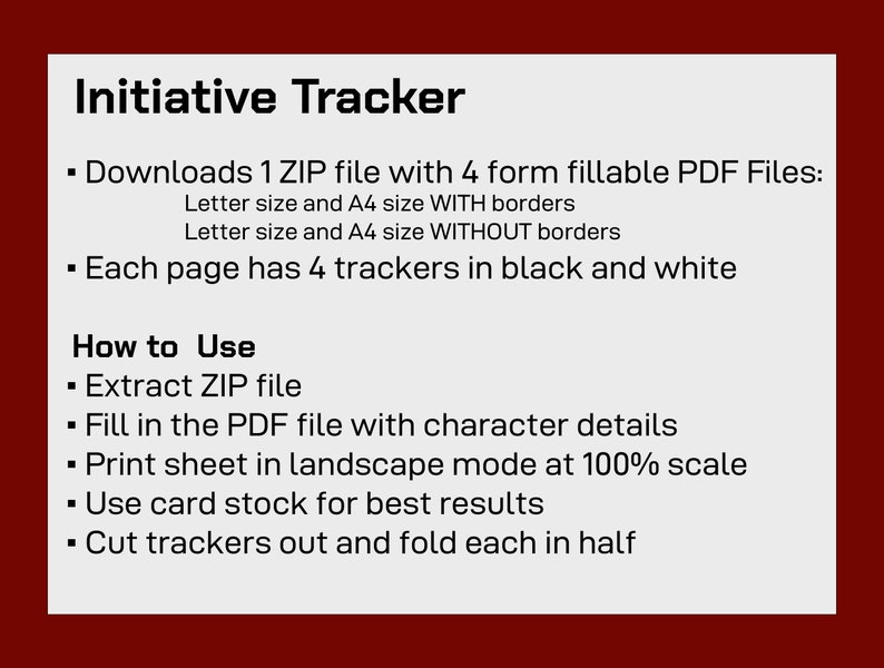 Minimalist DND Initiative Tracker Fillable PDF for DM Screen - Etsy