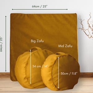 Meditation Zafu & Zabuton Set | Luxury Velvet Yellow Round Floor Pillow ...
