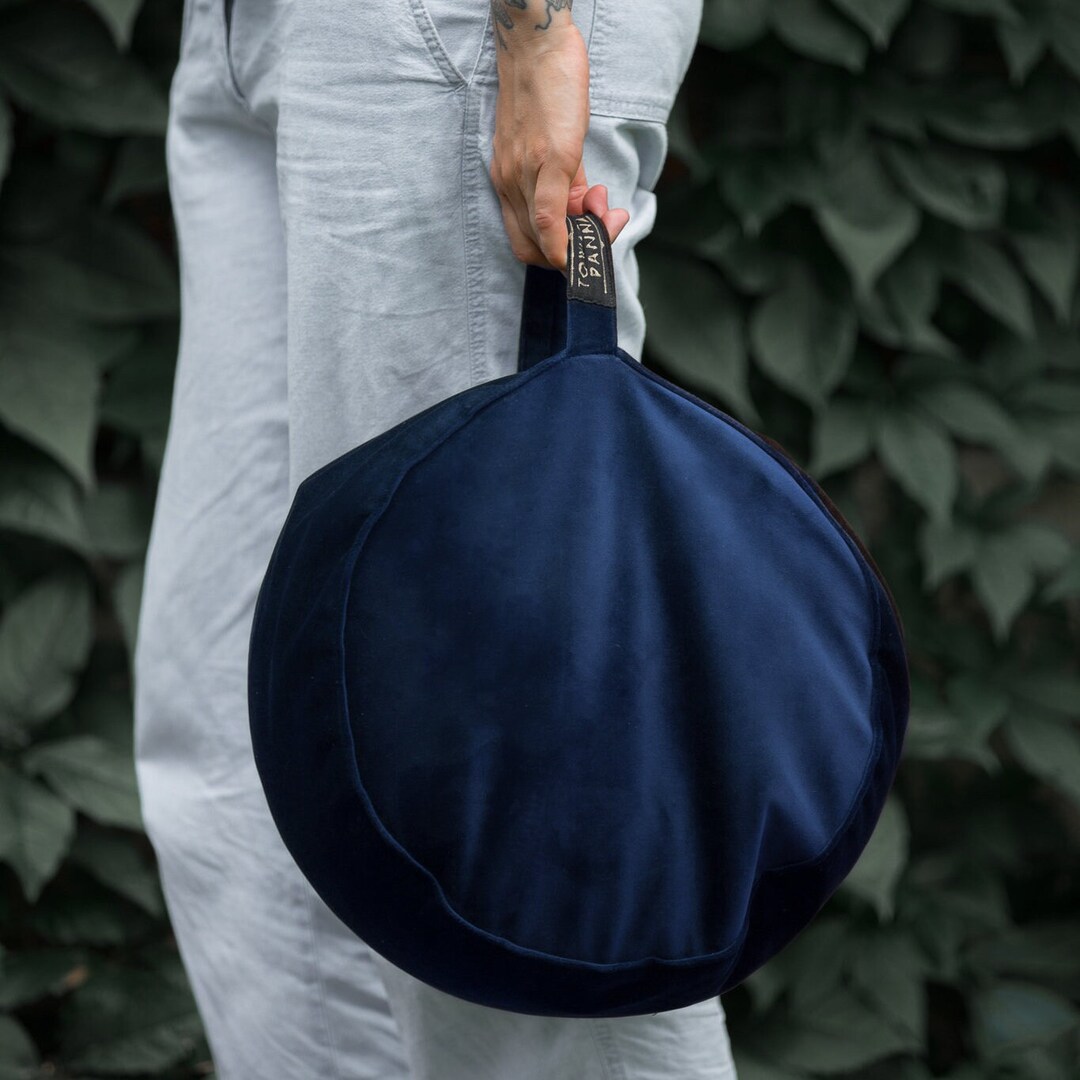 Blue Velvet Meditation Cushion Most Comfortable Round Indigo Buckwheat ...
