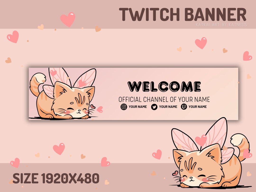 Cute Cat Twitch Banner | CANVA TEMPLATE - Etsy