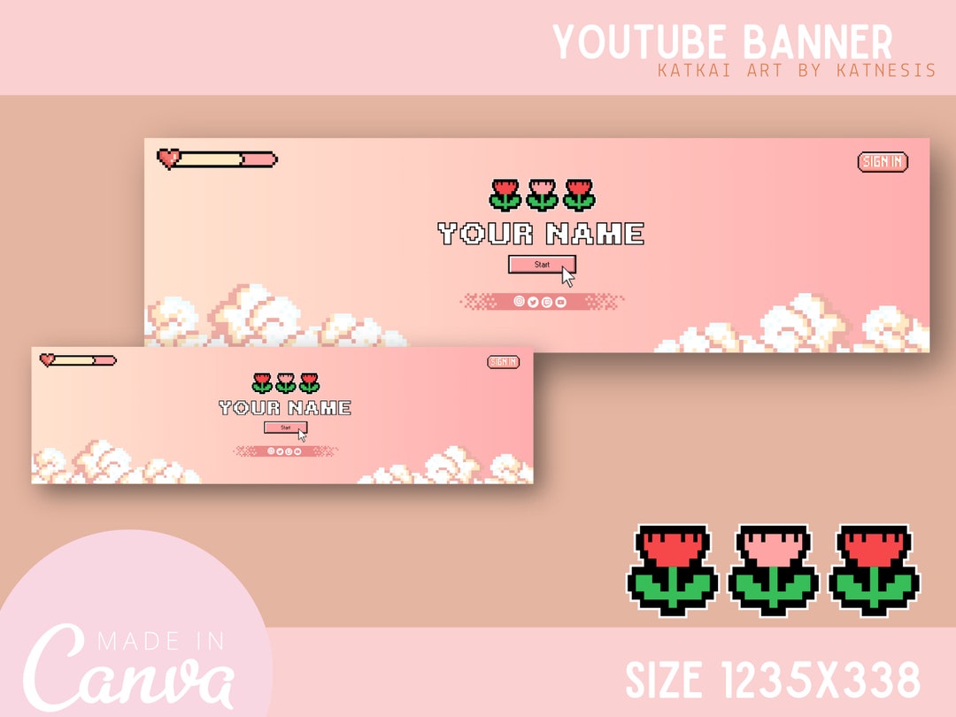 Cute Kawaii Gaming Youtube Banner | CANVA TEMPLATE - Etsy