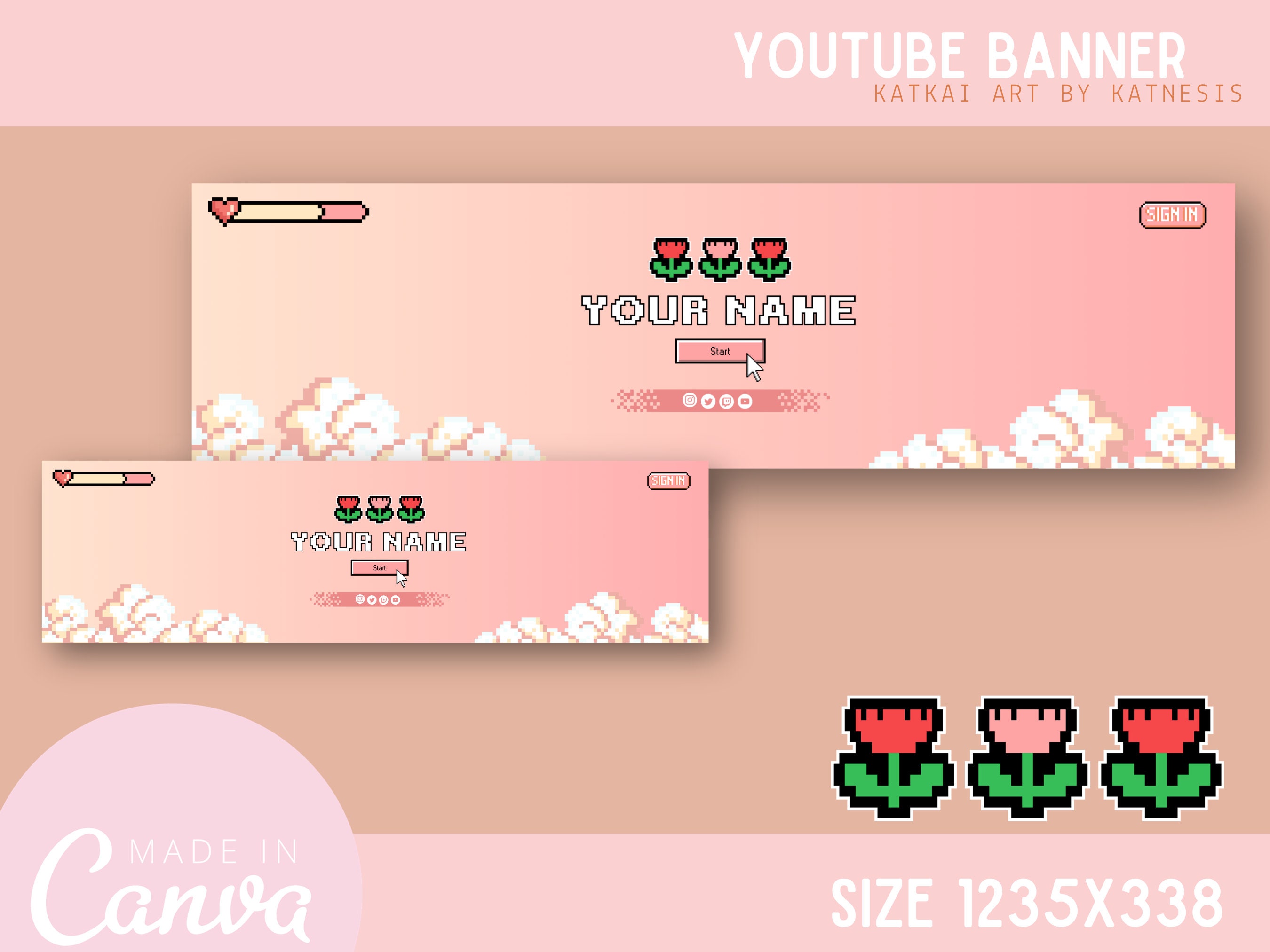 Cute Kawaii Gaming Youtube Banner | CANVA TEMPLATE - Etsy UK