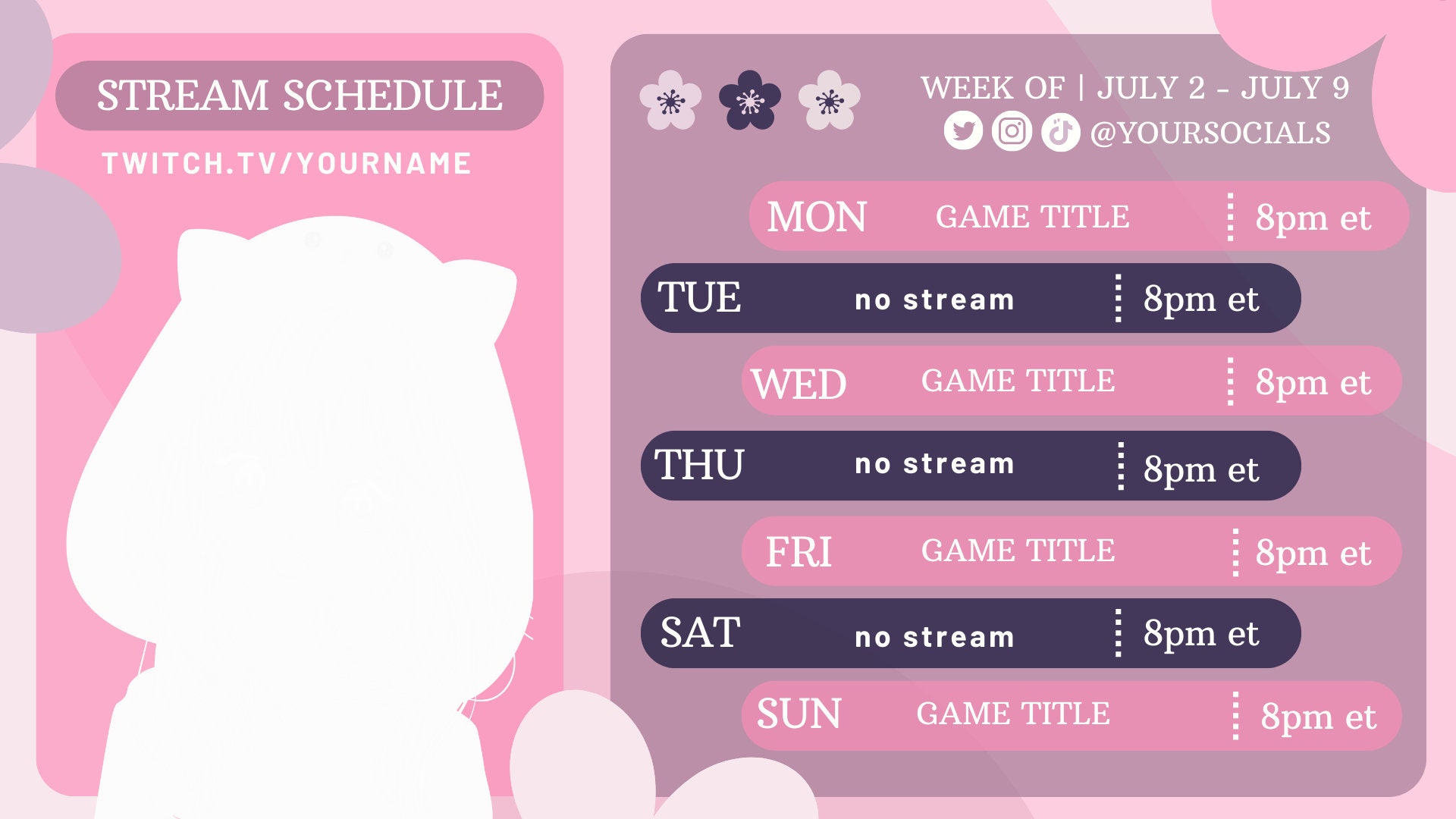 Cute Cherry Blossom Stream Schedule | Vtuber Schedule | Simple Weekly ...