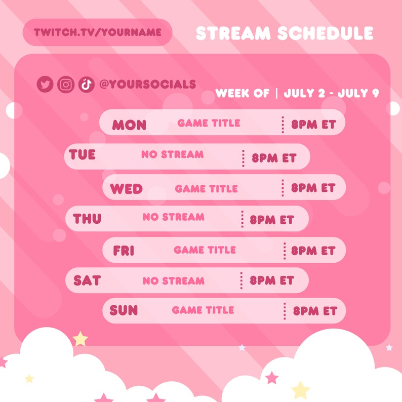 Cute Pink Stream Schedule Vtuber Schedule Simple Weekly Schedule for ...