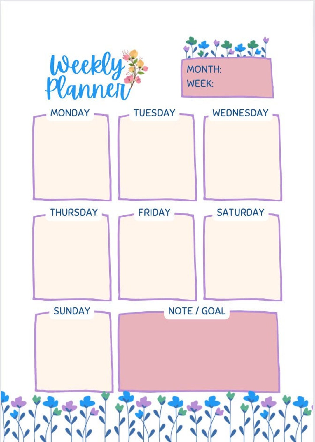 Weekly Planner Sheet Printable 2 Designs Included - Etsy