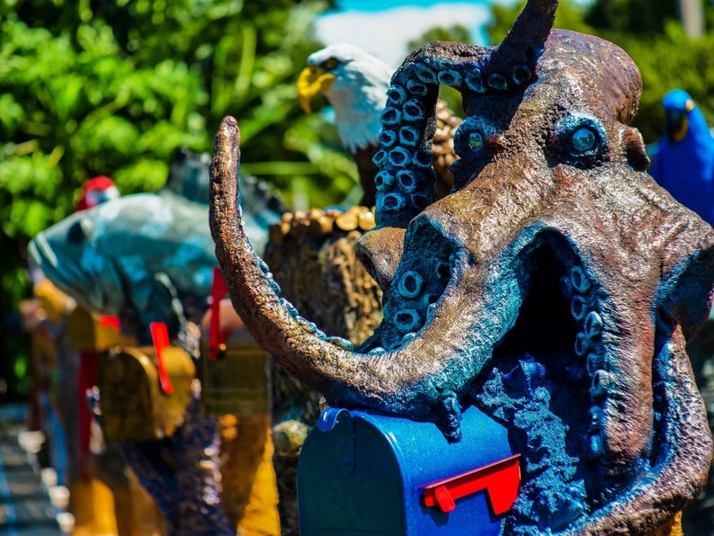 Octopus Mailbox Statue Sculpture Art - Unique Custom Nautical Mailbox ...