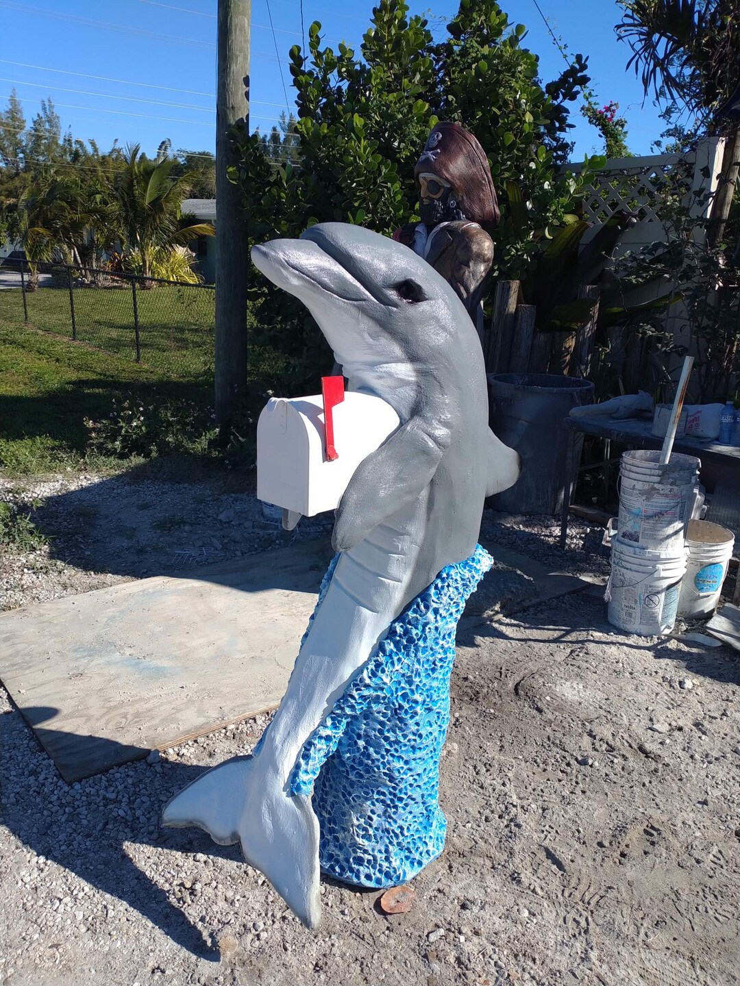 Blue Dolphin Nautical Mailbox Statue - Unique Custom Mailbox - Etsy
