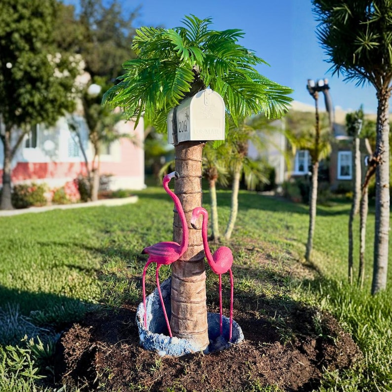 Handmade Pink Flamingo Mailbox Sculpture: Unique Coastal Nautical Decor ...