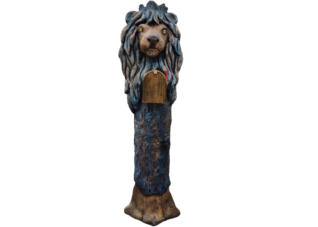 Handcrafted Lion Mailbox Statue – Unique Custom Yard Art for Coastal ...