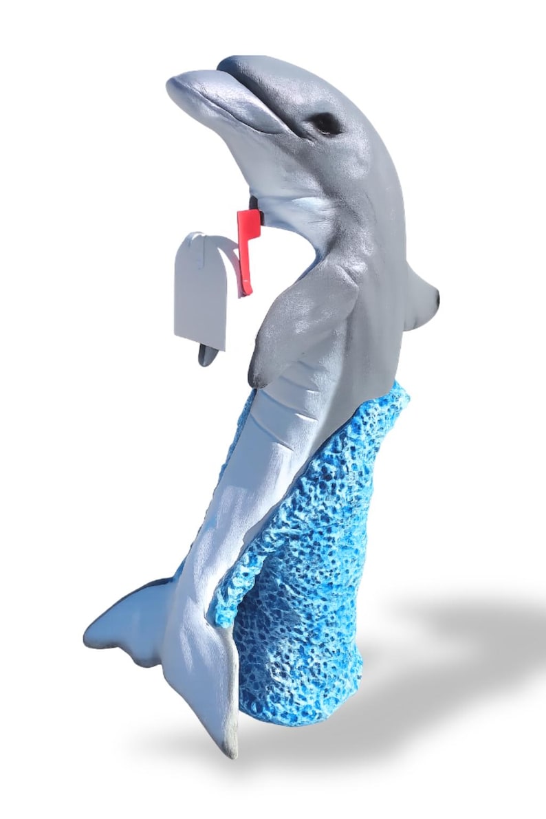 Blue Standing Dolphin Mailbox Sculpture - Unique and Nautical Custom ...