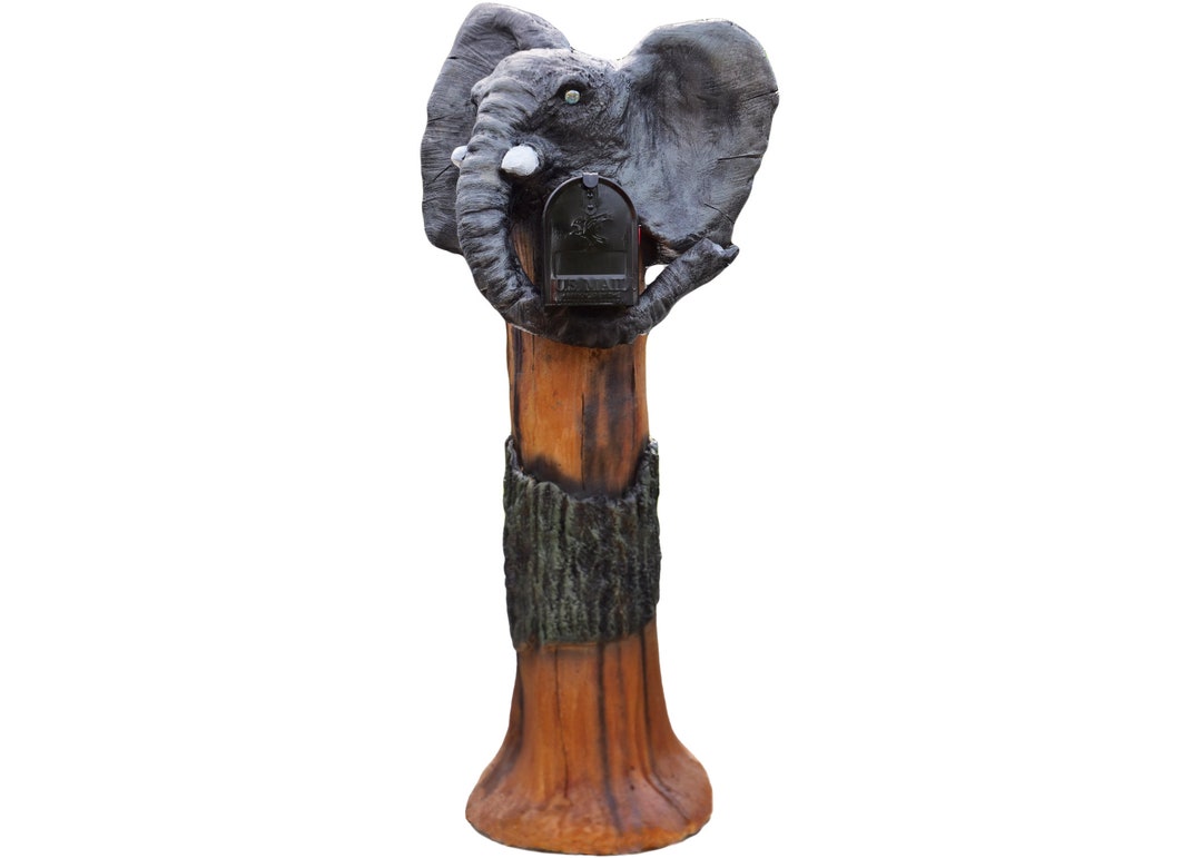 Handcrafted African Elephant Mailbox Statue – Unique Custom Yard Art ...