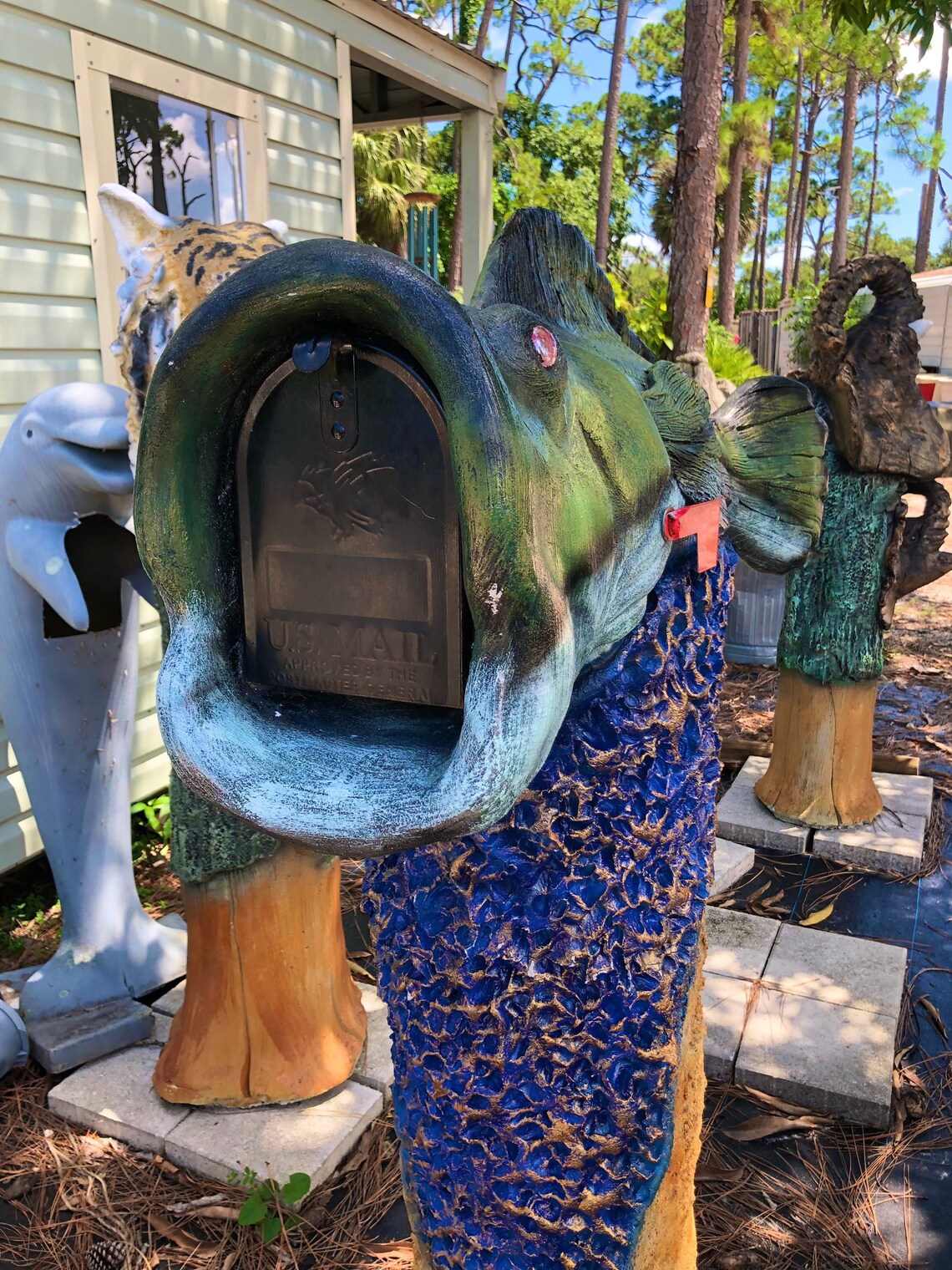 Bass Fish Nautical Mailbox Statue - Unique Custom Mailbox - Etsy