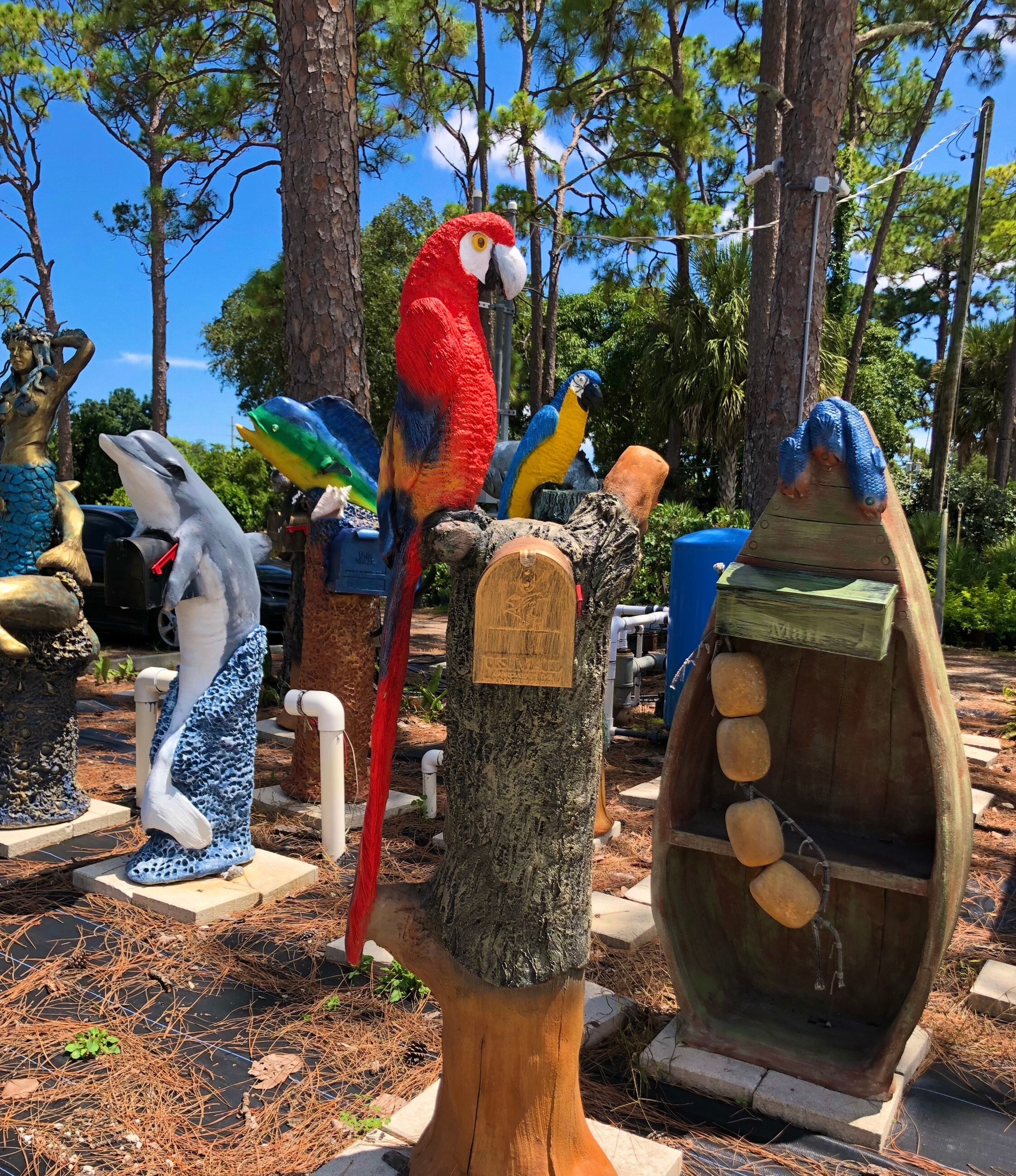 Handcrafted Macaw Parrot Mailbox Statue: Unique Coastal Nautical Decor ...