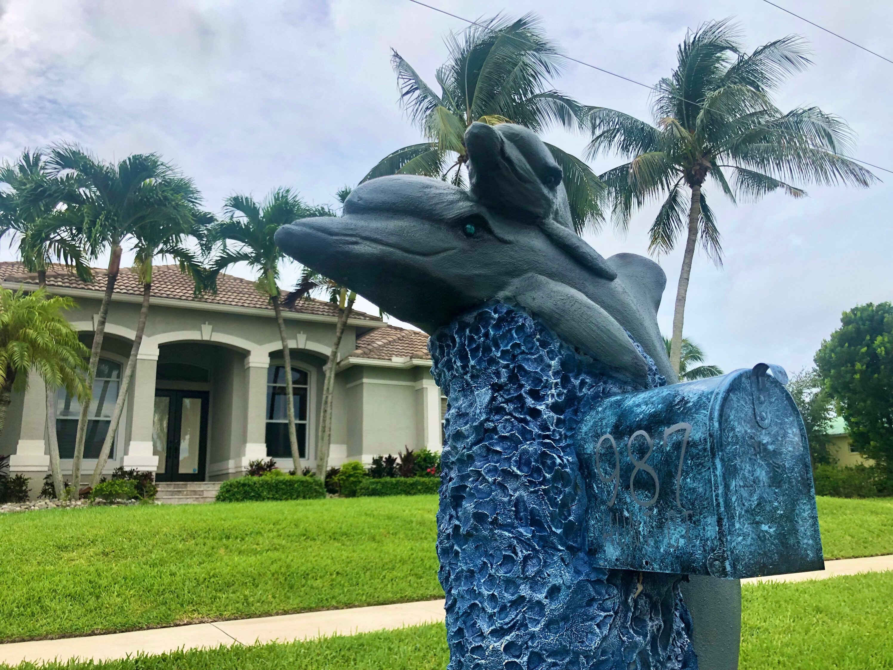Blue Dolphin Nautical Mailbox Statue - Unique Custom Mailbox - Etsy