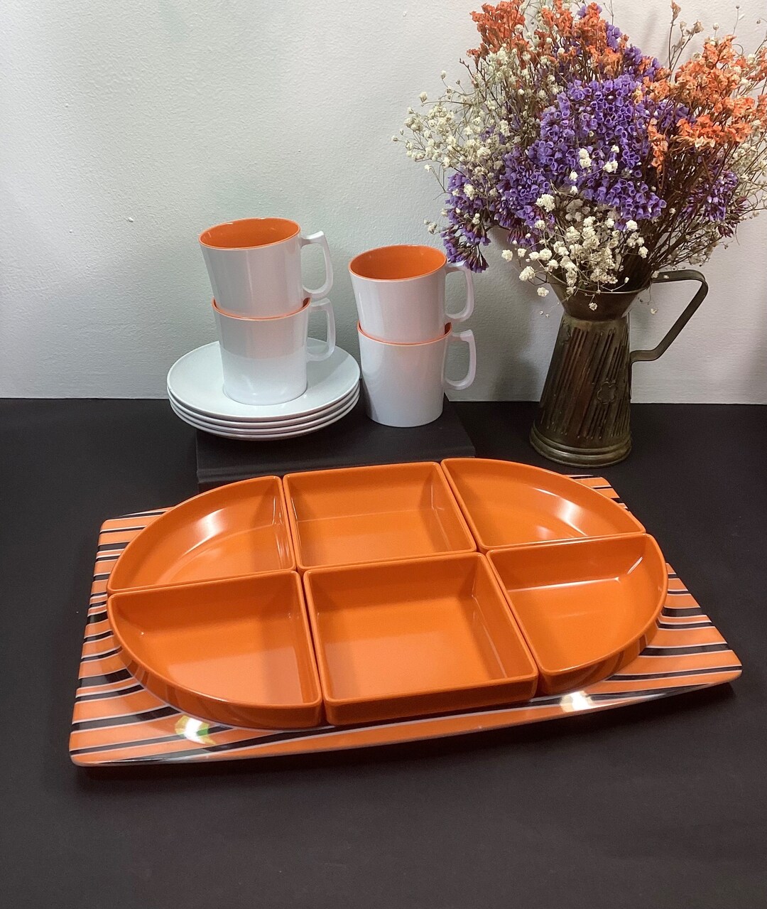 Retro Orange Bessemer Melamine Sectioned Serving Tray Picnic Caravan ...