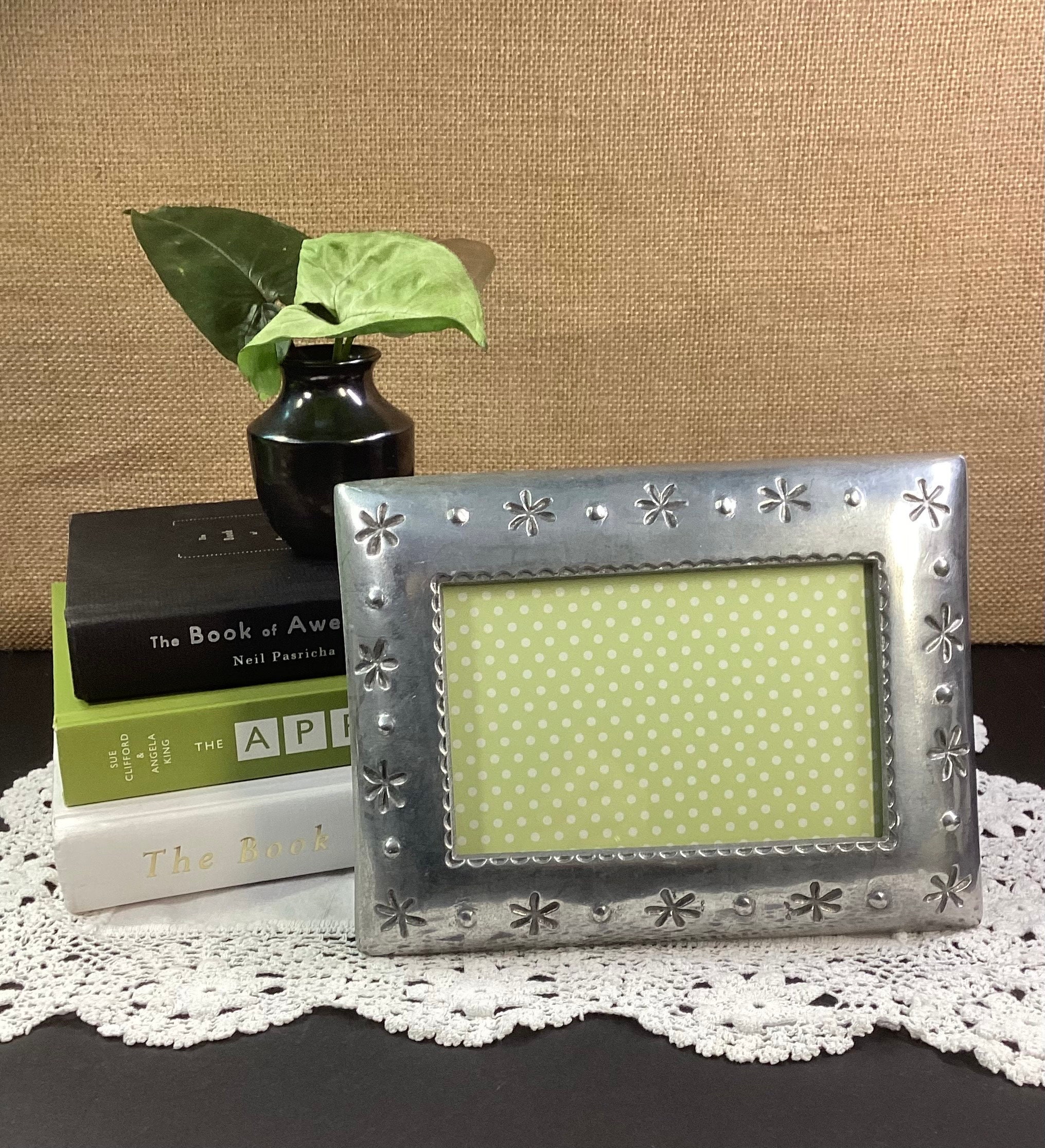 Vintage Pewter Style Picture Frame, Floral Scalloped Edge, Coastal ...